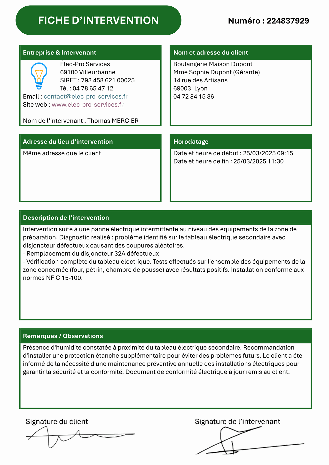 Fiche d'intervention - Modèle gratuit à télécharger et guide